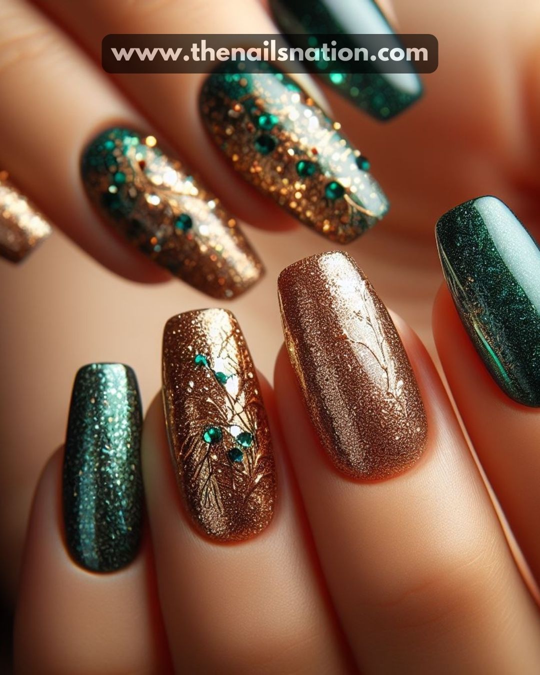 8 Luxurious Green and Gold Nail Designs - The Nails Nation